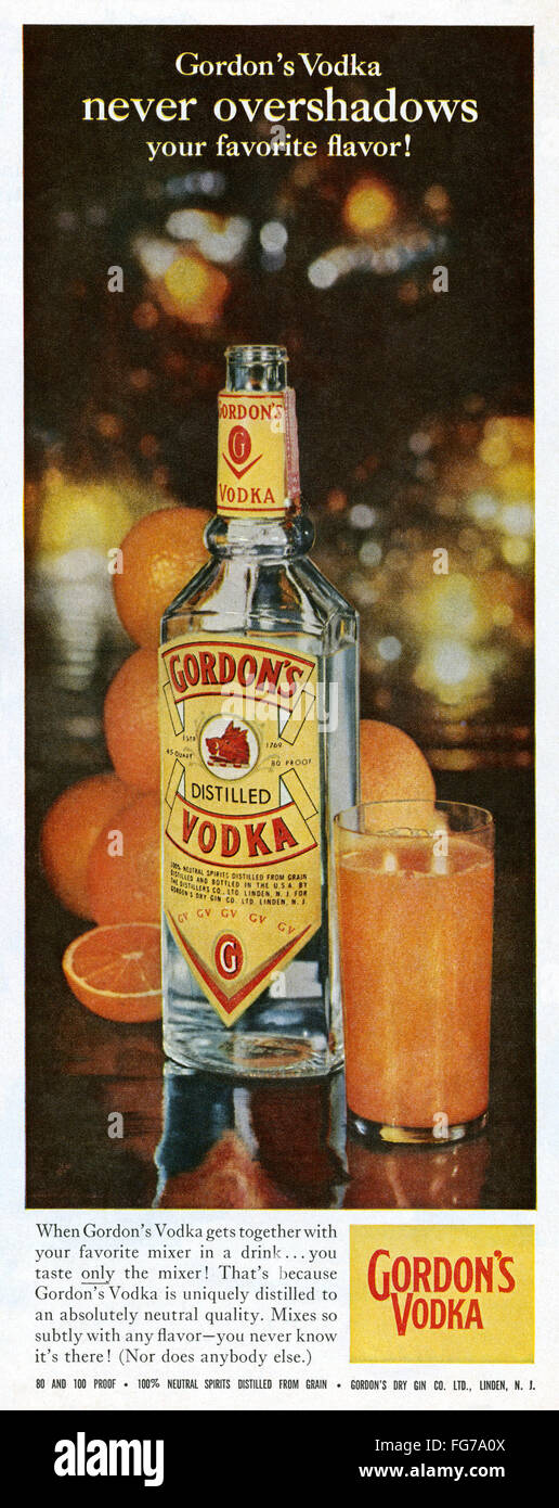 AD: VODKA, 1959. /nAmerican advertisement for Gordon's Distilled Vodka ...