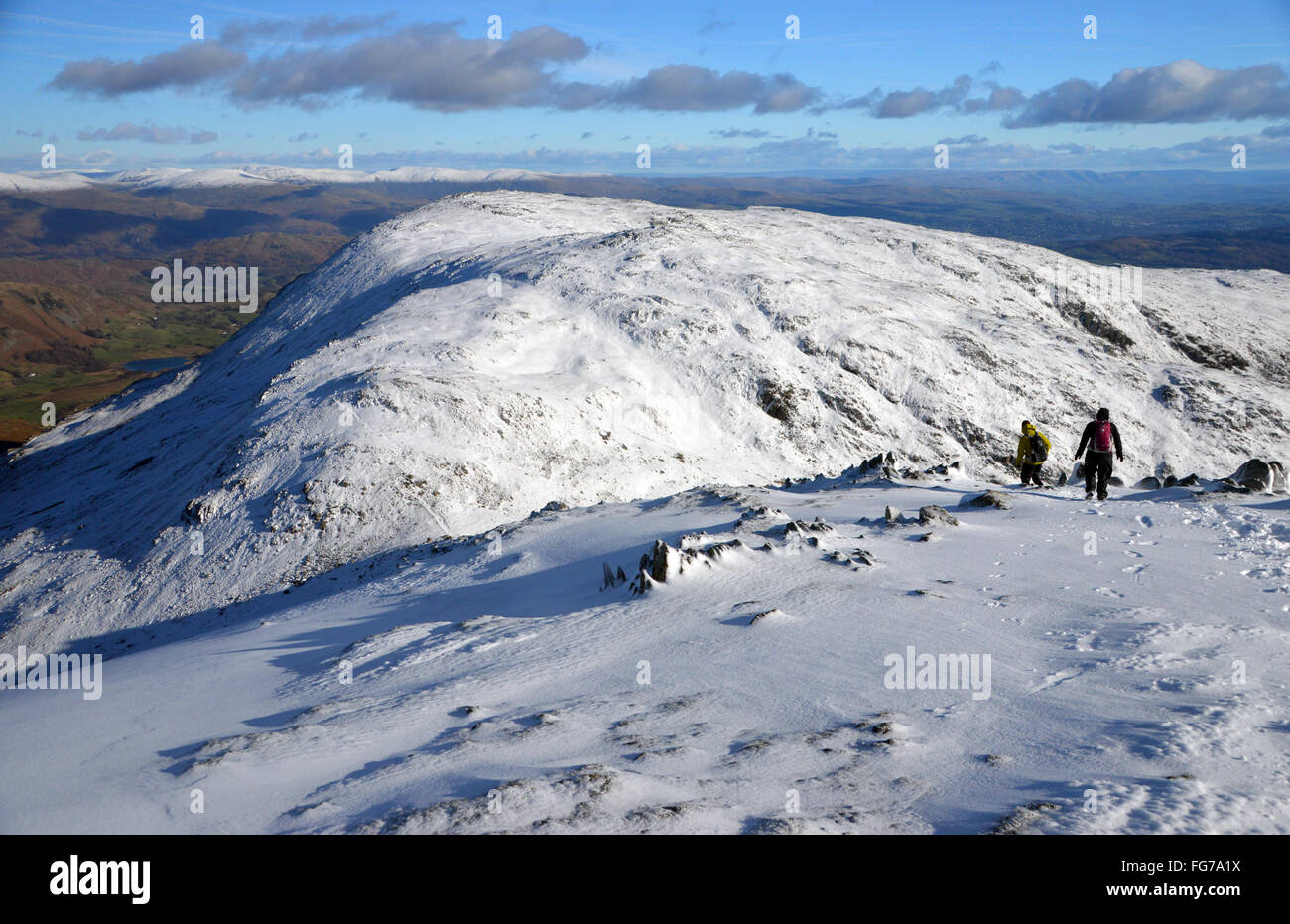 Two Walkers Heading Towards Swirl Hawse and Wetherlam from Swirl How ...