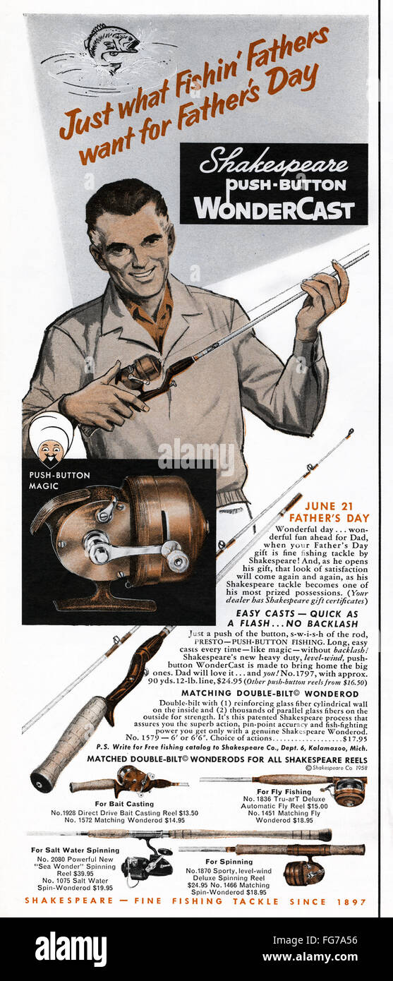 AD: FISHING EQUIPMENT, 1959. /nAmerican advertisement for Shakespeare ...