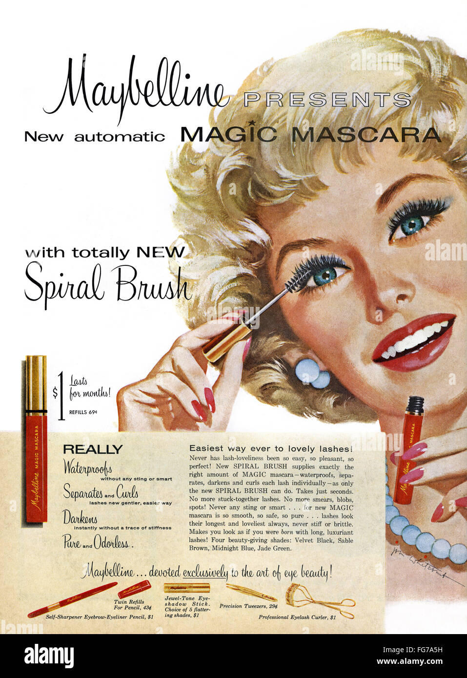 AD: MAYBELLINE, 1959. /nAmerican advertisement for Maybelline Magic ...