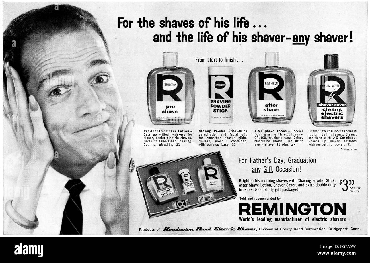 AD: REMINGTON, 1959. /nAmerican advertisement for Remington shave ...