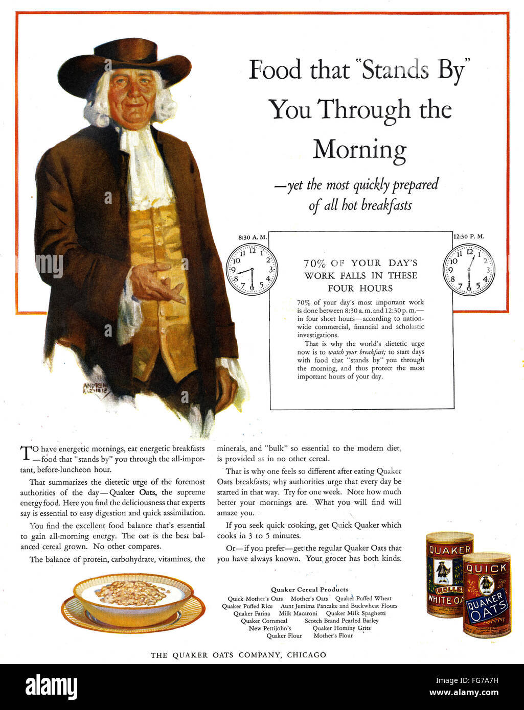 AD: QUAKER OATS, 1927. /nAmerican advertisement for Quaker Oats, 1927 ...