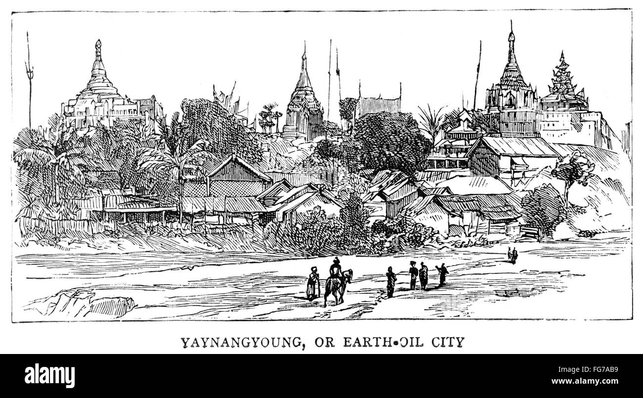 BURMA: YENANGYAUNG, 1885. /nView of Yenangyaung, Burma (now Myanmar ...