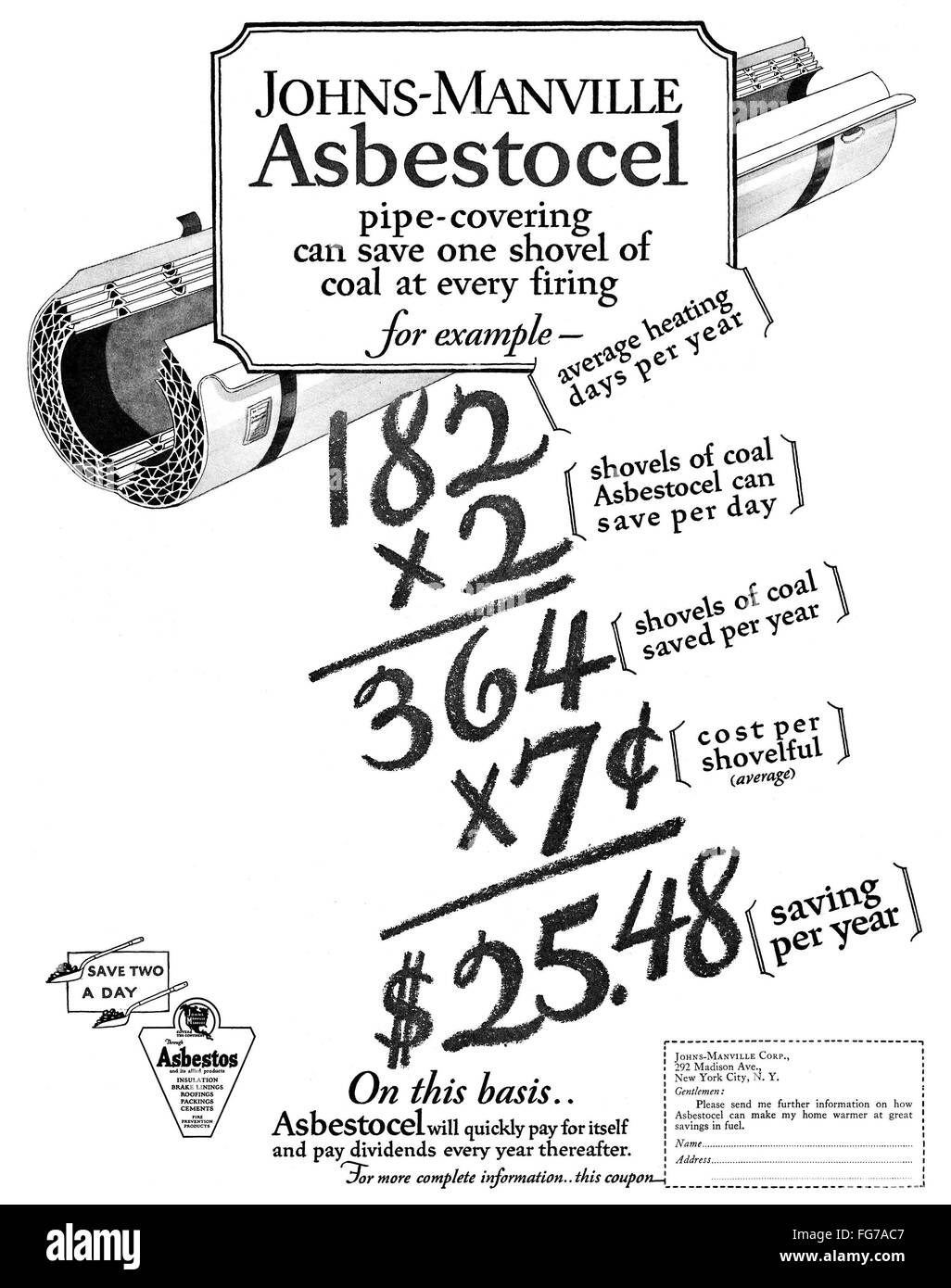 AD: ASBESTOCEL, 1927. /nAmerican advertisement for Asbestocel Pipe ...