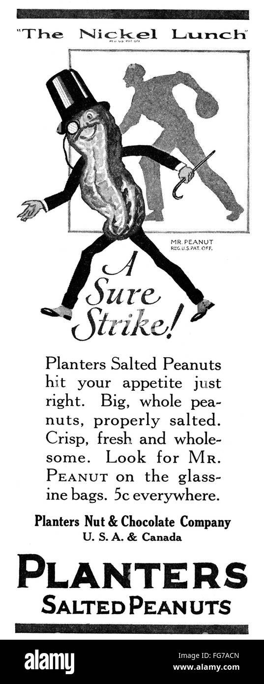 AD: PLANTERS, 1927. /nAmerican advertisement for Planters Salted ...