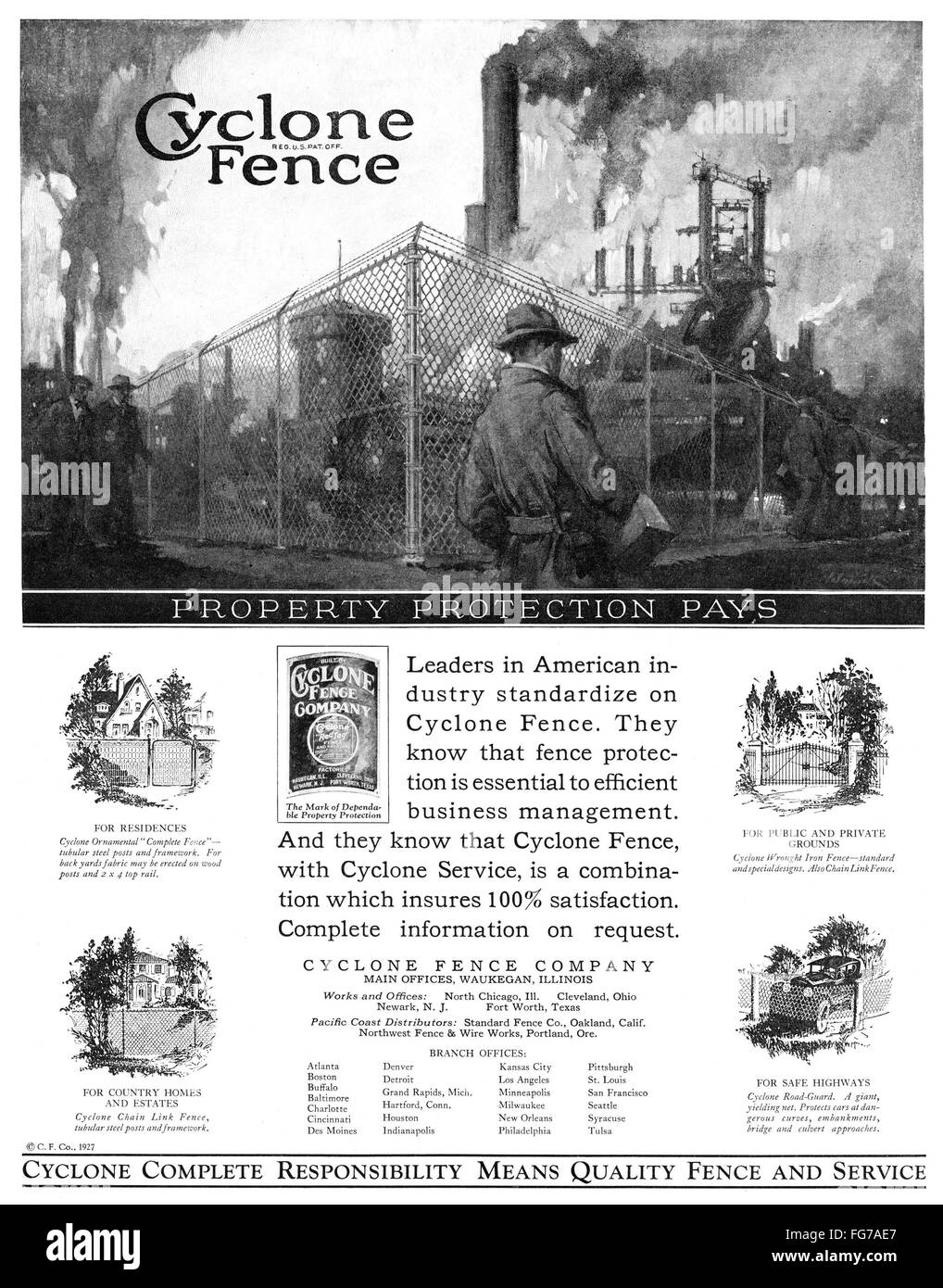 AD: FENCING, 1927. /nAmerican advertisement for Cyclone Fence, 1927 ...