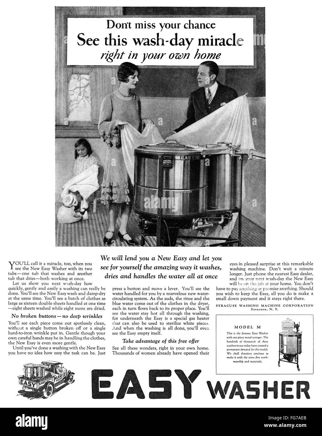 AD: WASHING MACHINE, 1927. /nAmerican advertisement for Easy Washer ...