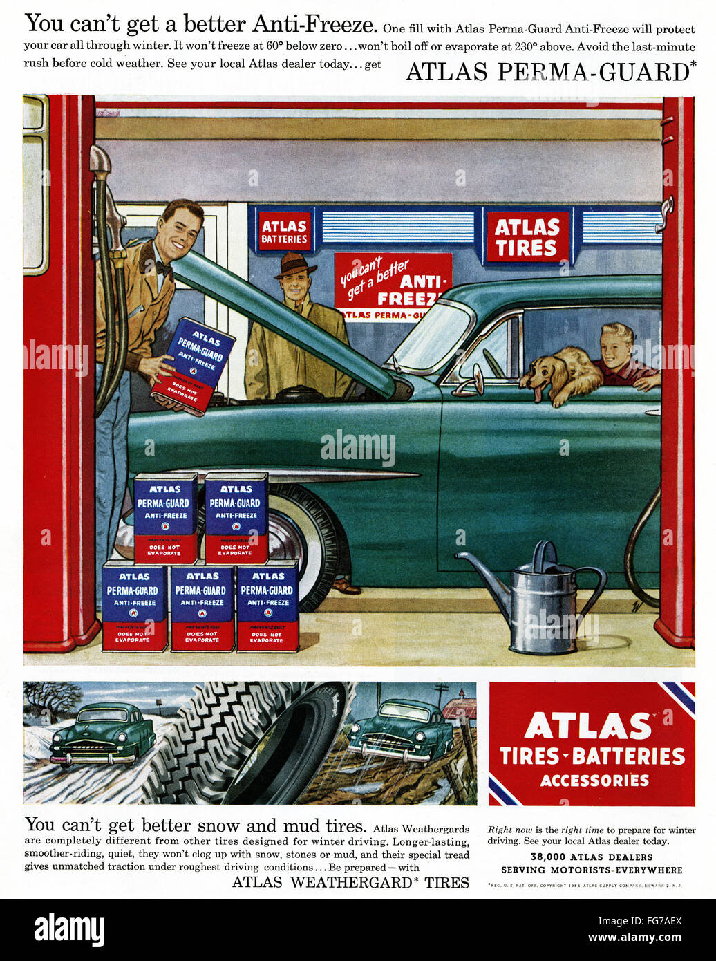 AD: ATLAS, 1954. /nAmerican advertisement for Atlas Tires, Batteries ...