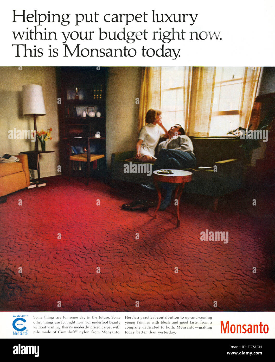 AD: MONSANTO, 1967. /nAmerican advertisement for Monsanto carpeting ...