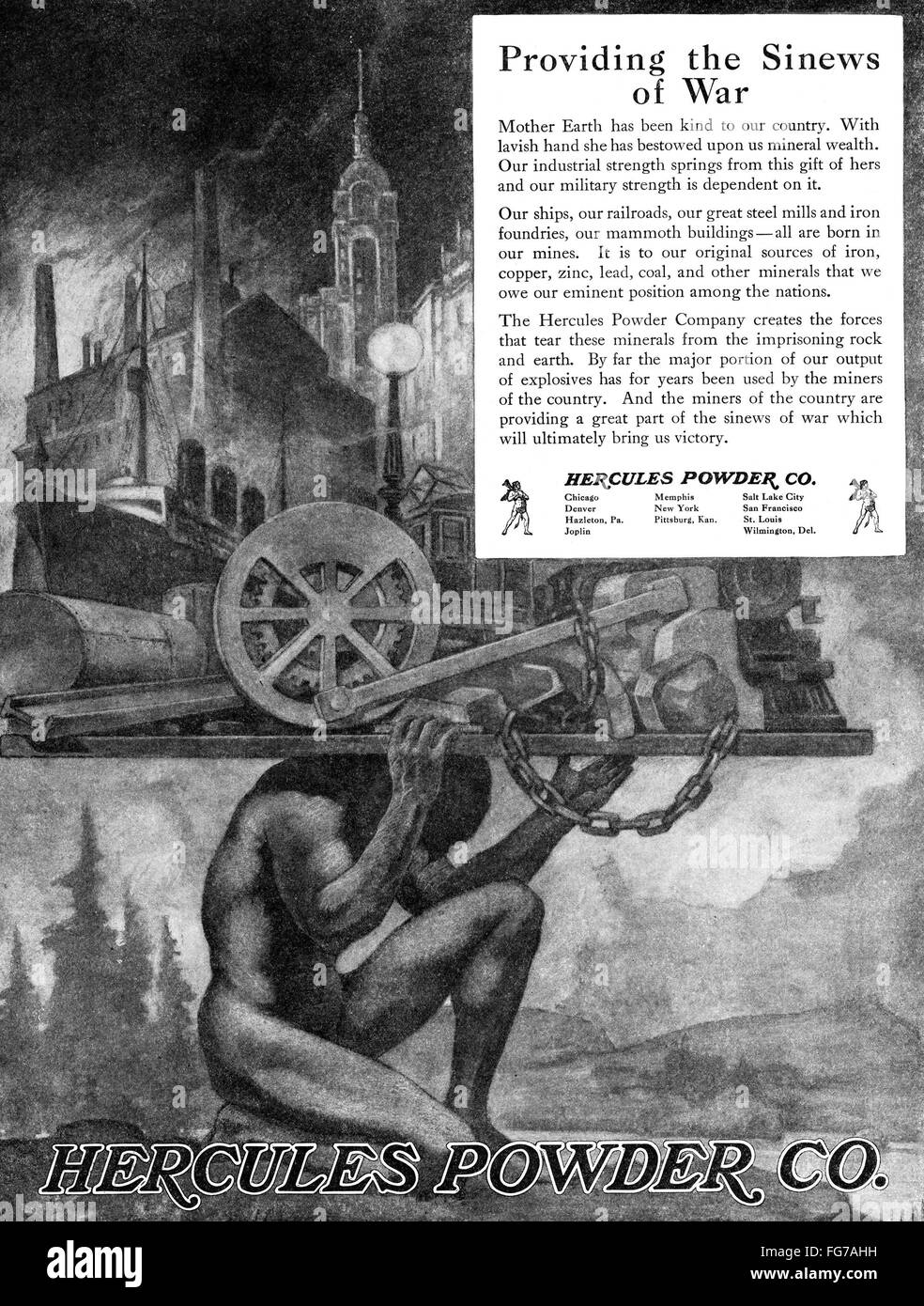 AD: HERCULES POWDER, 1918. /nAmerican advertisement for Hercules Powder ...