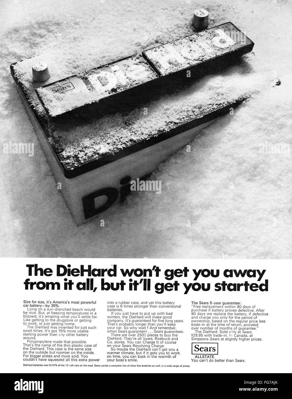 AD: CAR BATTERY, 1969. /nAmerican advertisement for the DieHard car ...