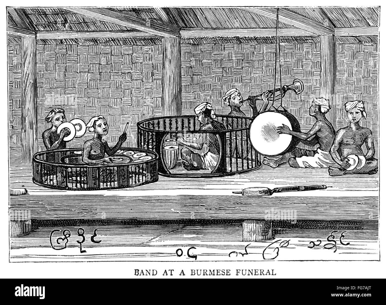 BURMA: FUNERAL, 1885. /nMusicians at a funeral in Burma (now Myanmar ...