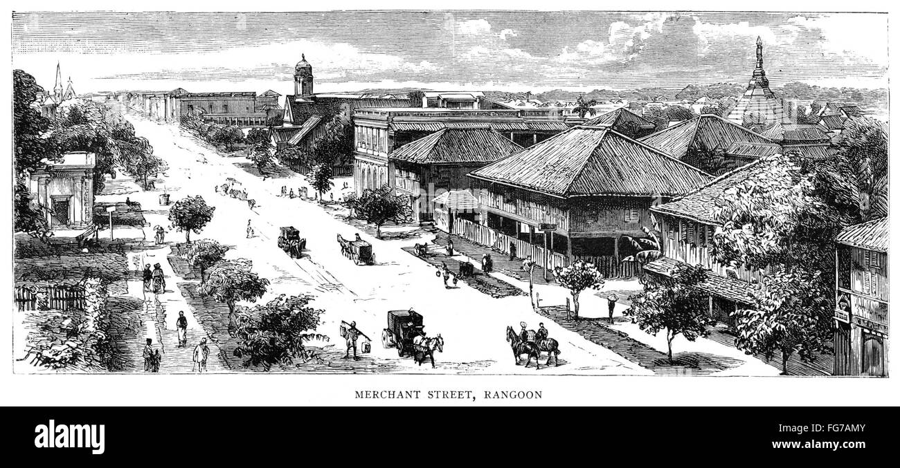 BURMA: YANGON, 1885. /nMerchant Street in Yangon, Burma (now Myanmar ...