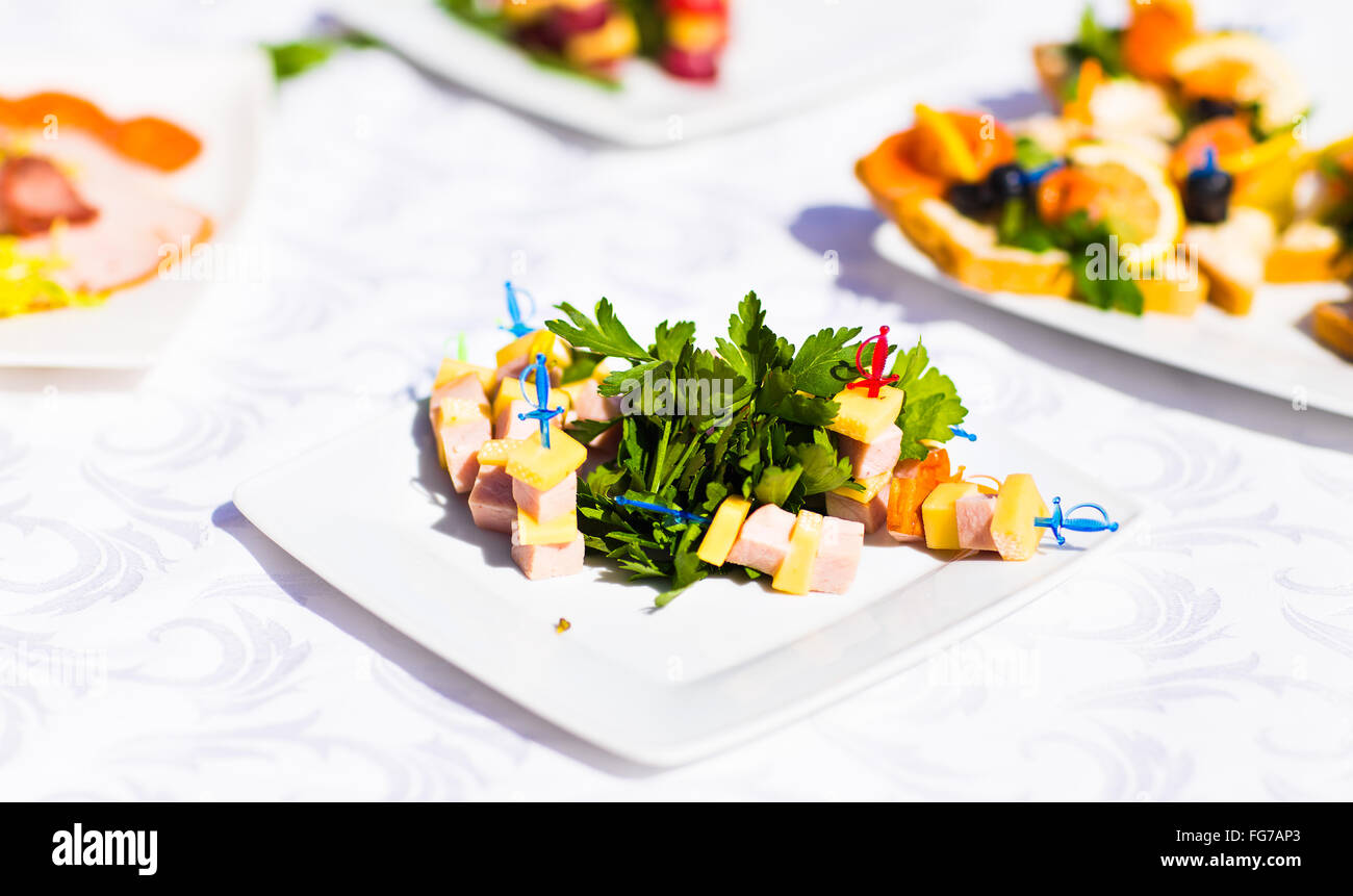 Fingerfood on appetizer table Stock Photo - Alamy
