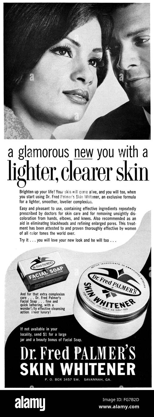 AD: SKIN WHITENER, 1966. /nAmerican advertisement for Dr. Fred Palmer's Skin Whitener ...