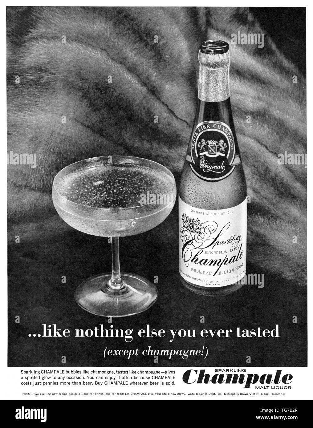 AD: MALT LIQUOR, 1966. /nAmerican advertisement for Sparkling Champale ...