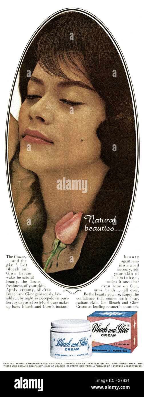AD: SKIN BLEACH, 1966. /nAmerican advertisement for Bleach and Glow Cream. Photograph, 1966 ...