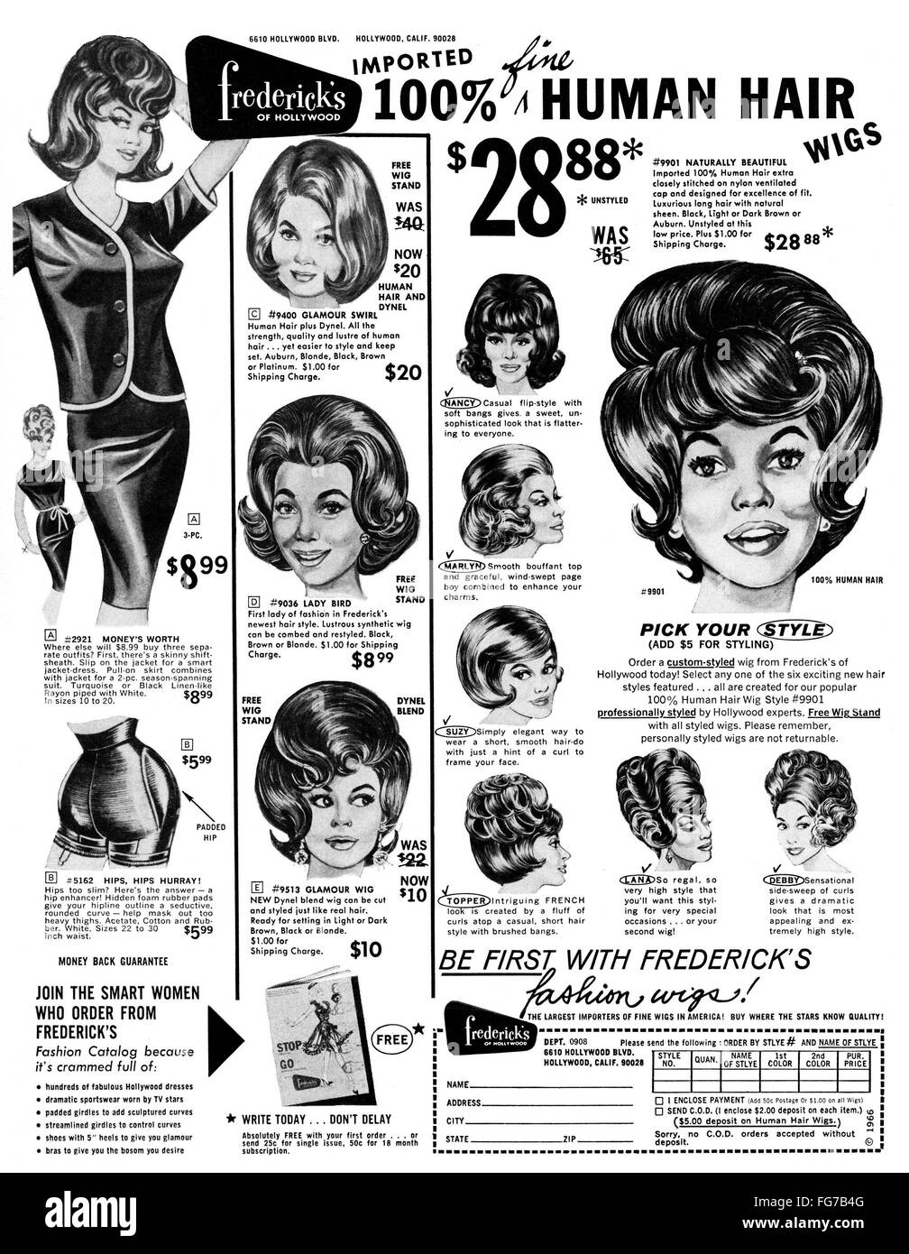 AD: WIGS, 1966. /nAmerican advertisement for Frederick's of Hollywood ...