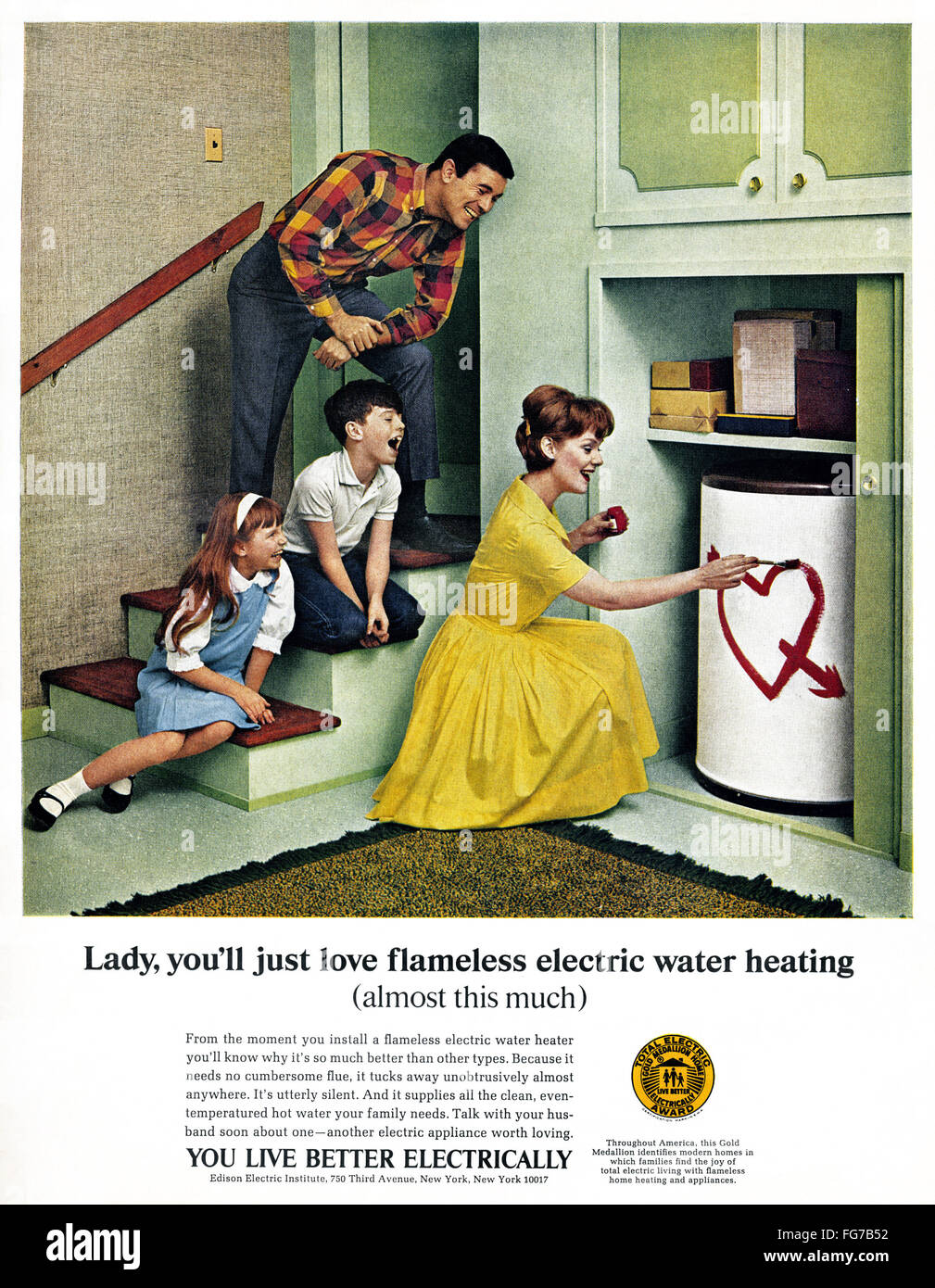 AD: WATER HEATER, 1966. /nAmerican advertisement for flameless electric ...