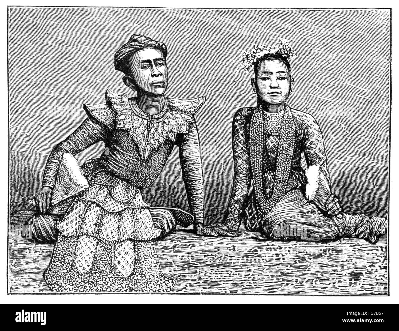 BURMA: ACTORS, 1885. /nA Burmese actor and actress. English engraving ...