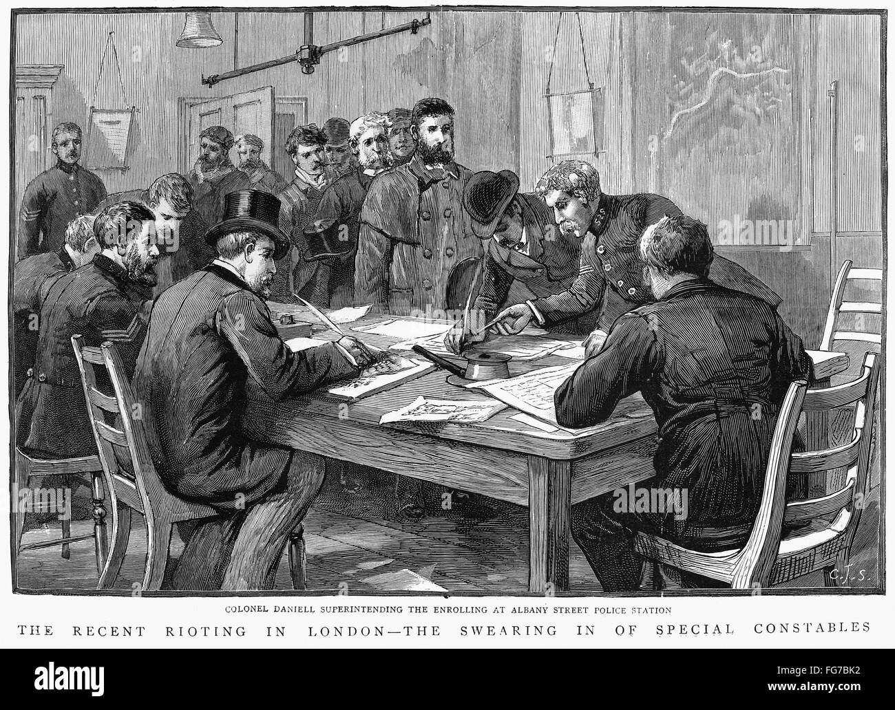 LONDON: POLICE, 1887. /nColoniel Daniell supervising the enrollment of ...