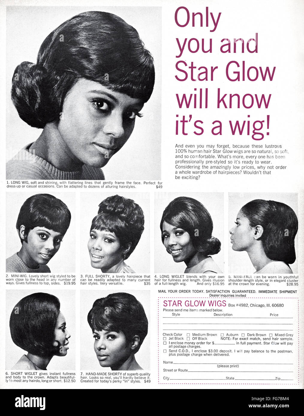 AD: WIGS, 1968. /nAmerican advertisement for Star Glow Wigs. Photograph ...