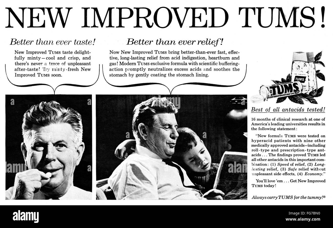 AD: TUMS, 1963. /nAmerican advertisement for Tums. Photograph, 1963 ...