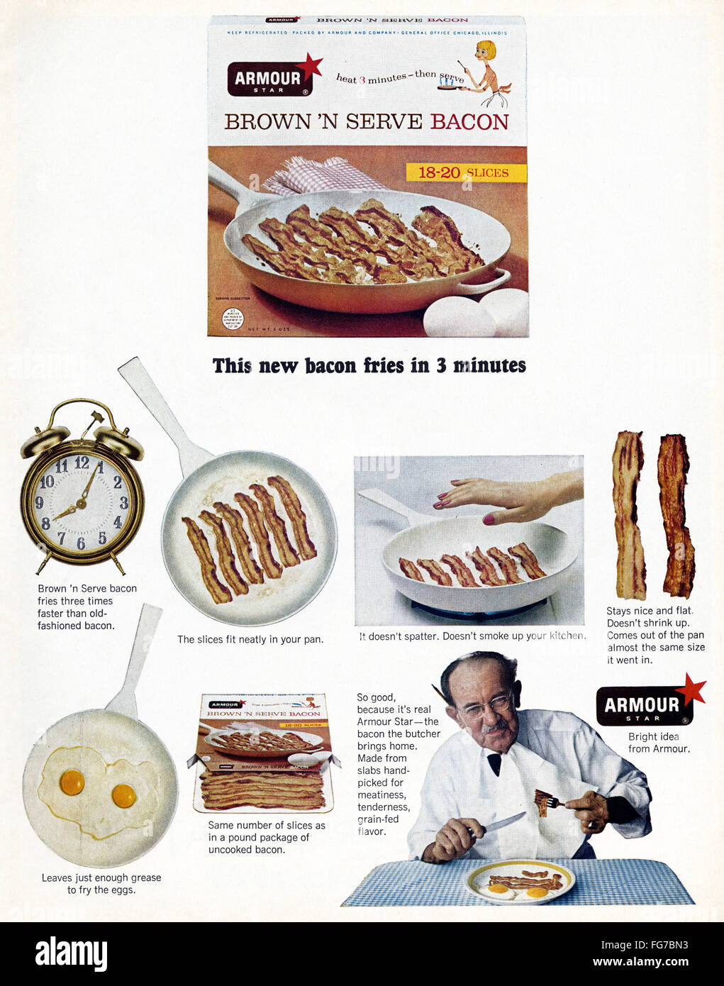 AD: BACON, 1963. /nAmerican advertisement for Armour Star Brown 'N ...