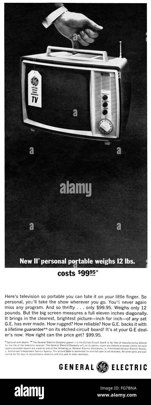 AD: GENERAL ELECTRIC, 1963. /nAmerican advertisement for a portable ...