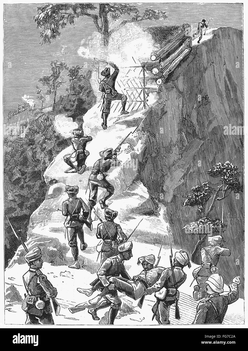 BURMA: BATTLE, 1887. /nBritish and Indian troops battling insurgents ...