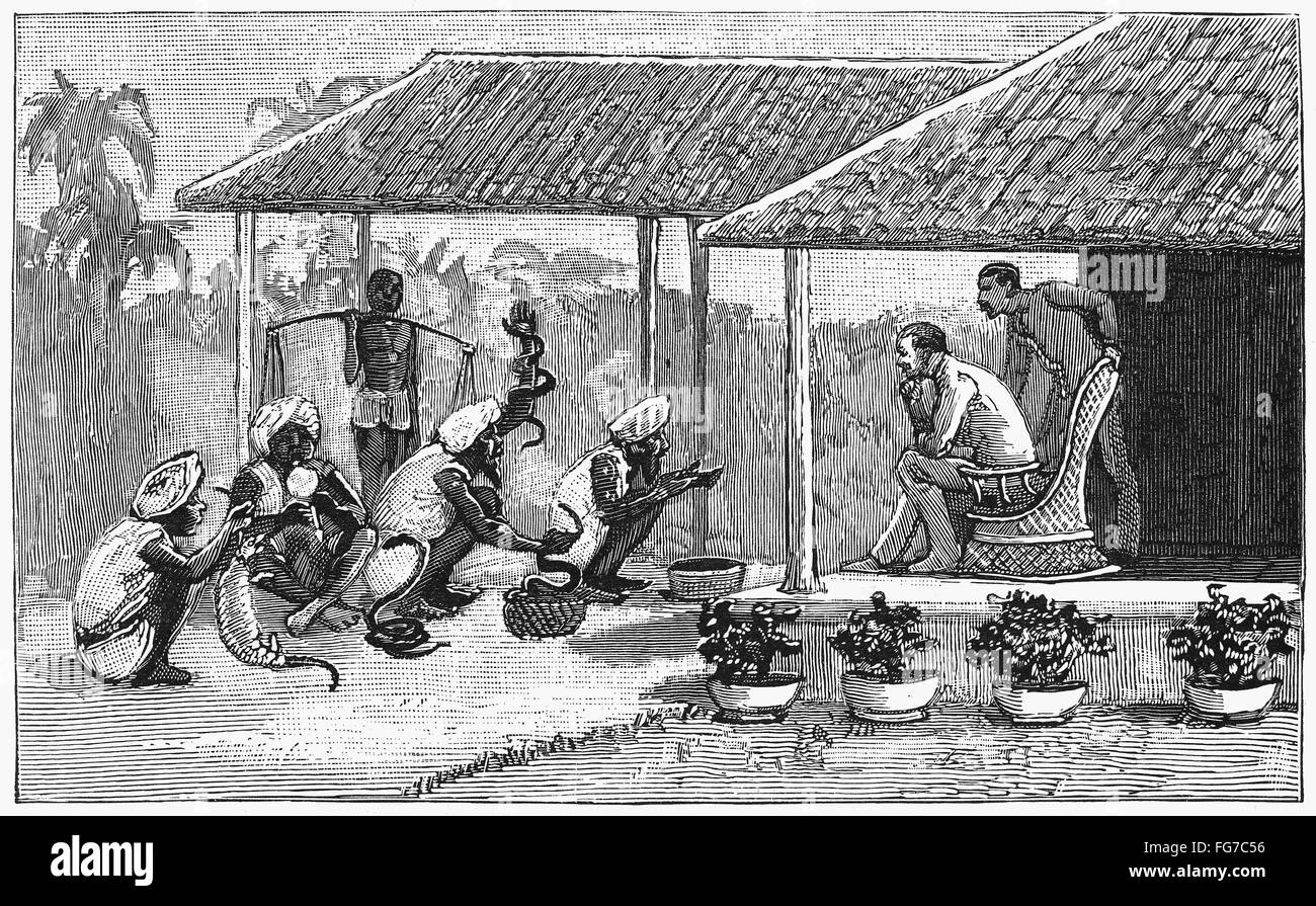 INDIA: SNAKE CHARMERS, 1887. /nSnake charmers performing for a British ...