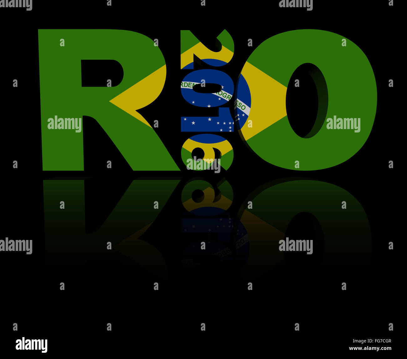 Rio 2016 text with Brazilian flag illustration Stock Photo - Alamy
