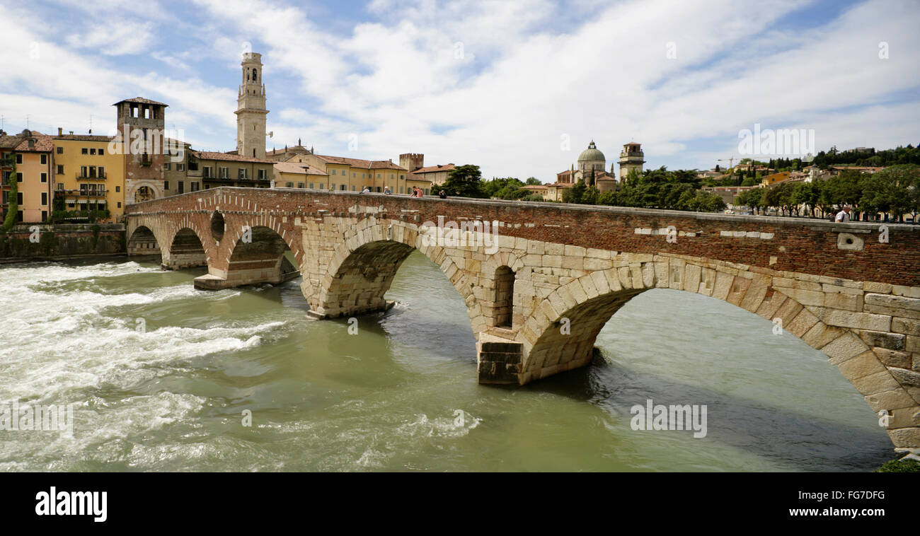 The 100AD Roman Ponte Pietra, once known as the Pons Marmoreus, across ...