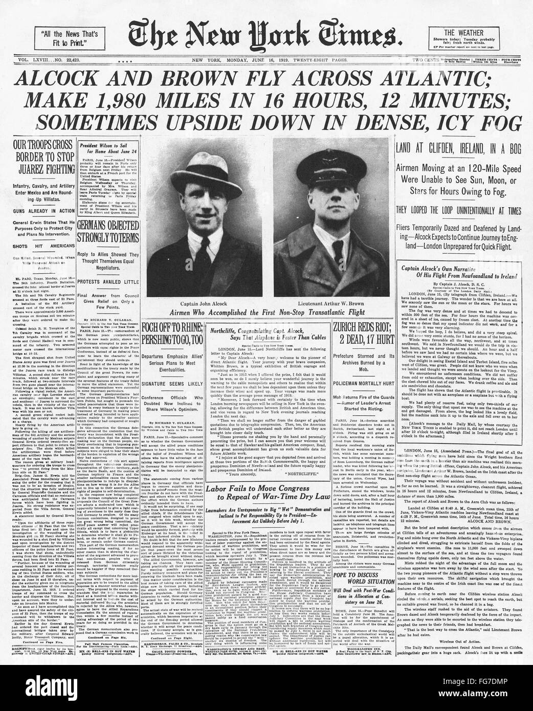 ALCOCK AND BROWN, 1919. /nCaptain John Alcock and Lieutenant Arthur ...