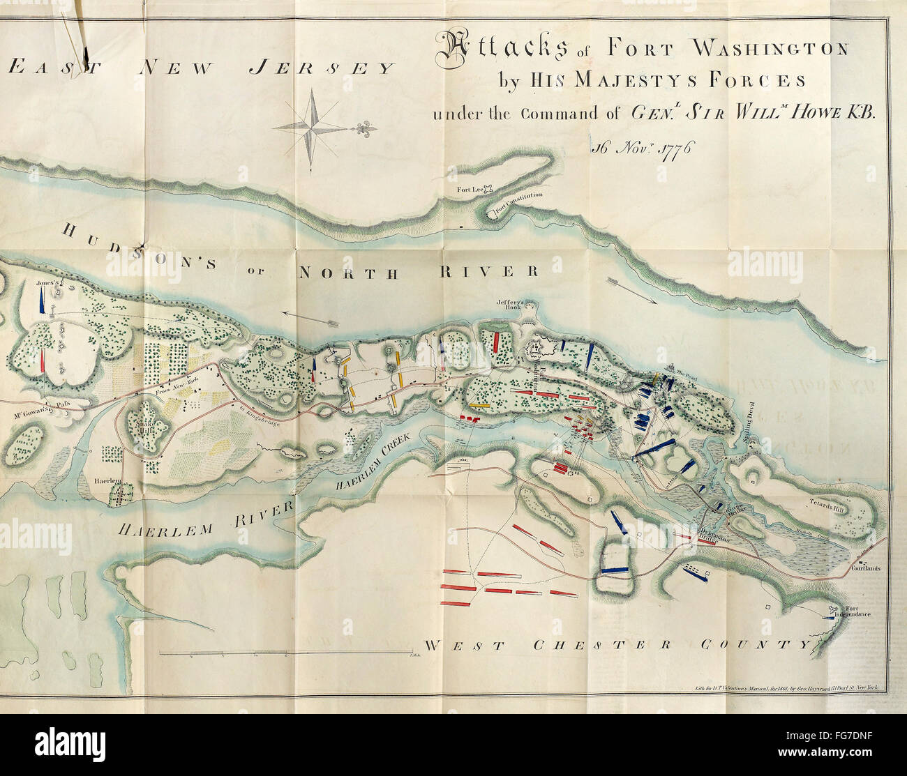 MAP: FORT WASHINGTON, 1776. /nEngraved map showing the English attacks ...