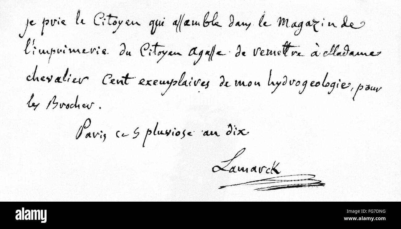 CHEVALIER DE LAMARCK /n(1744-1829). Jean Baptiste Lamarck. French ...