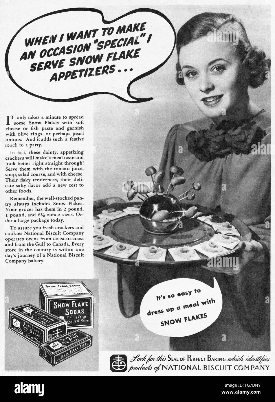 AD: SODA CRACKERS, 1937. /nAmerican magazine advertisement for Snow ...