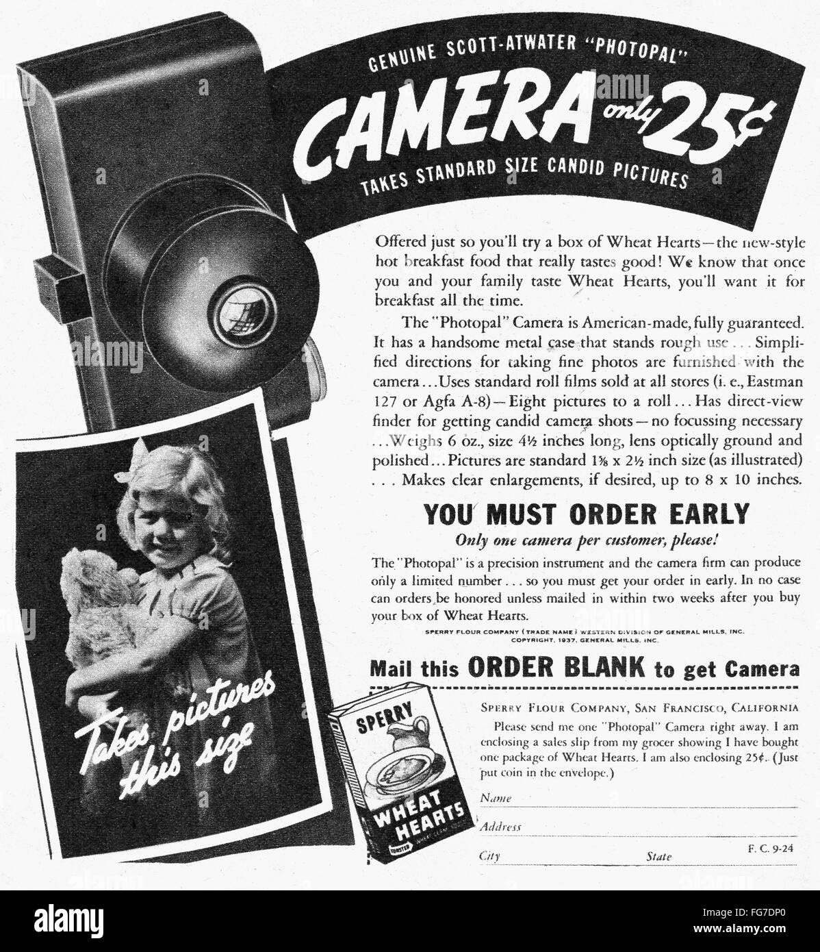 AD: CAMERA, 1937. /nAmerican magazine advertisement for the Scott ...