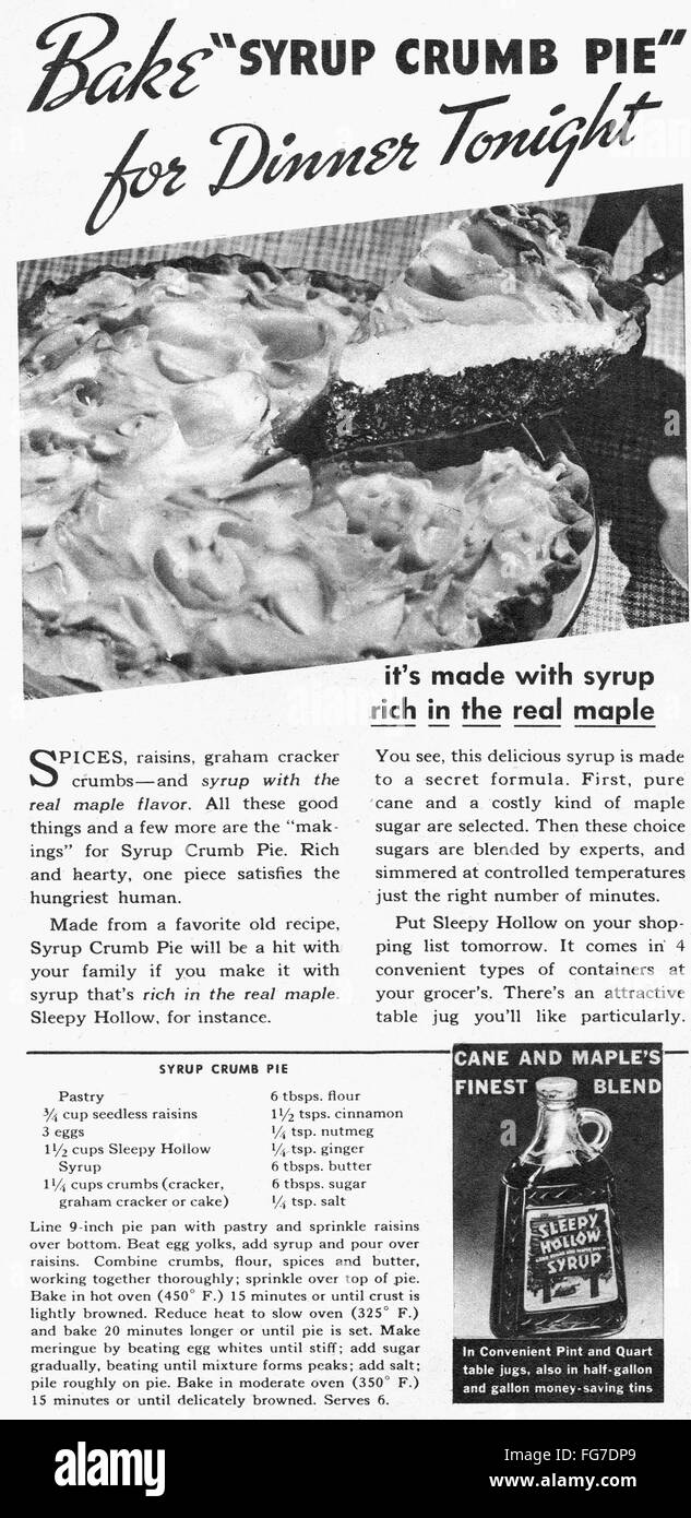 AD: SYRUP, 1937. /nAmerican magazine advertisement for Sleepy Hollow ...