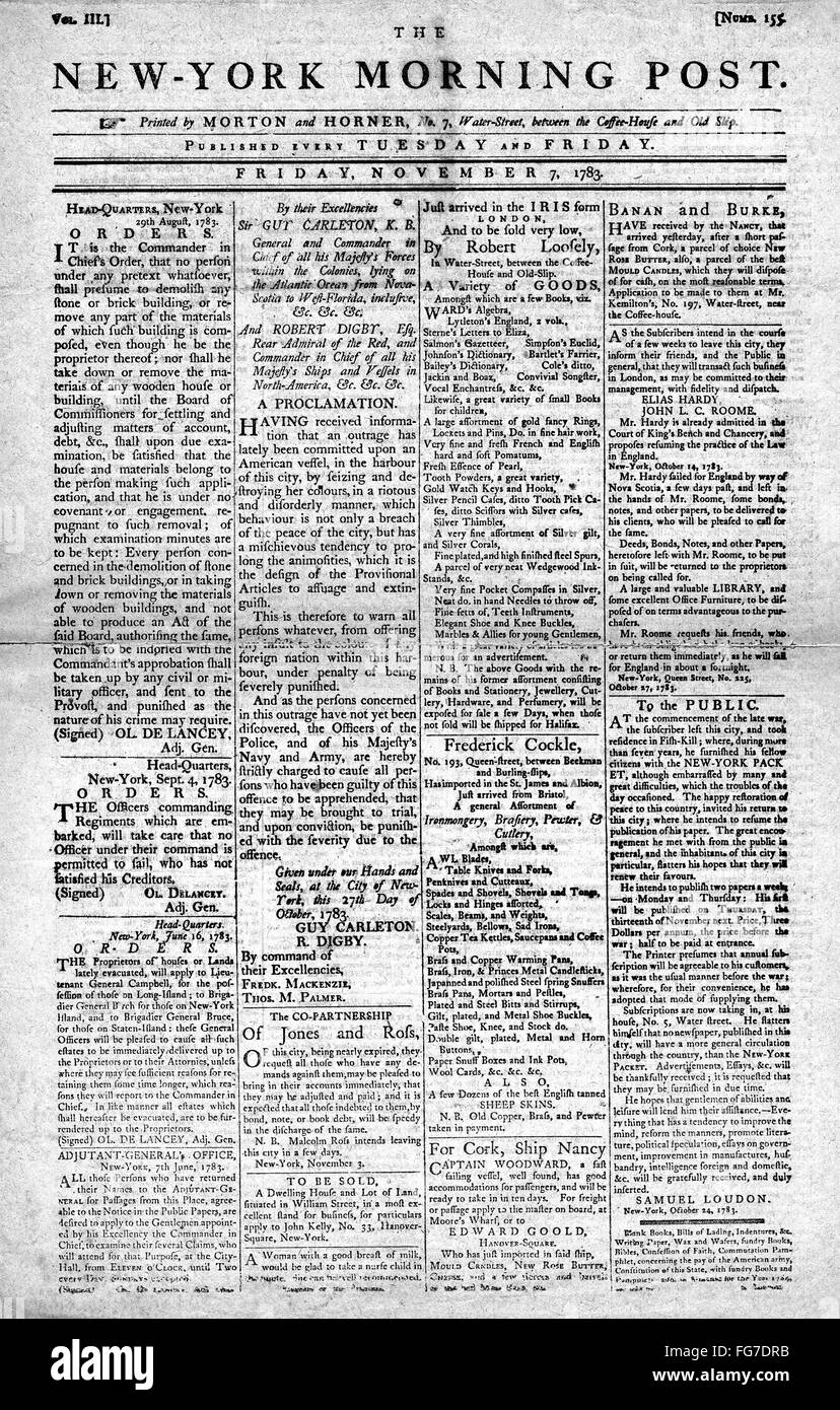 NEW YORK MORNING POST. /nFront page of the New York Morning Post, 7 ...