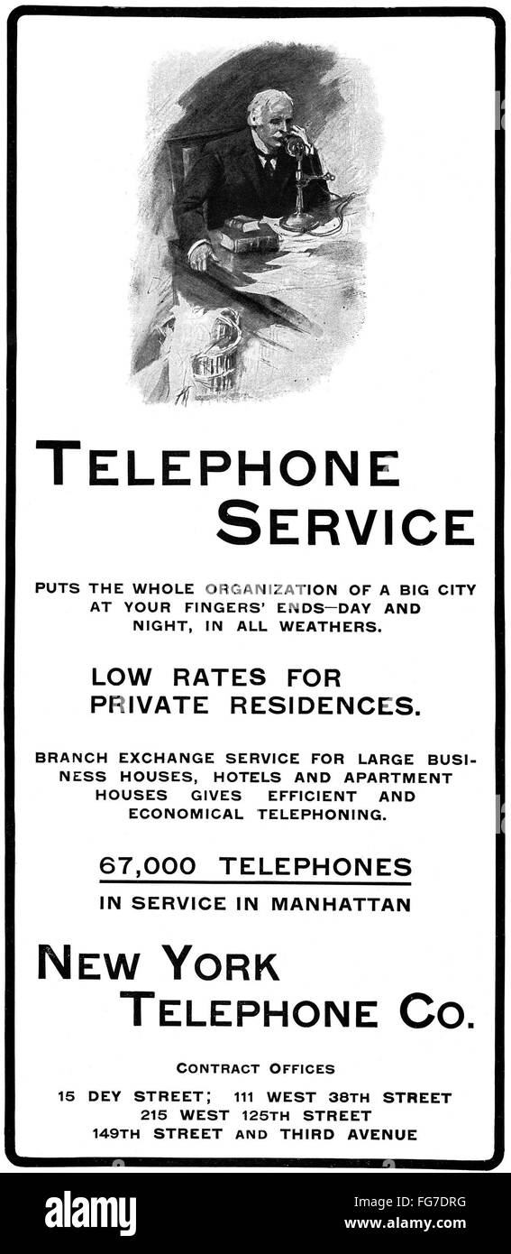 AD: TELEPHONE, 1901. /nAmerican magazine advertisement for the New York ...