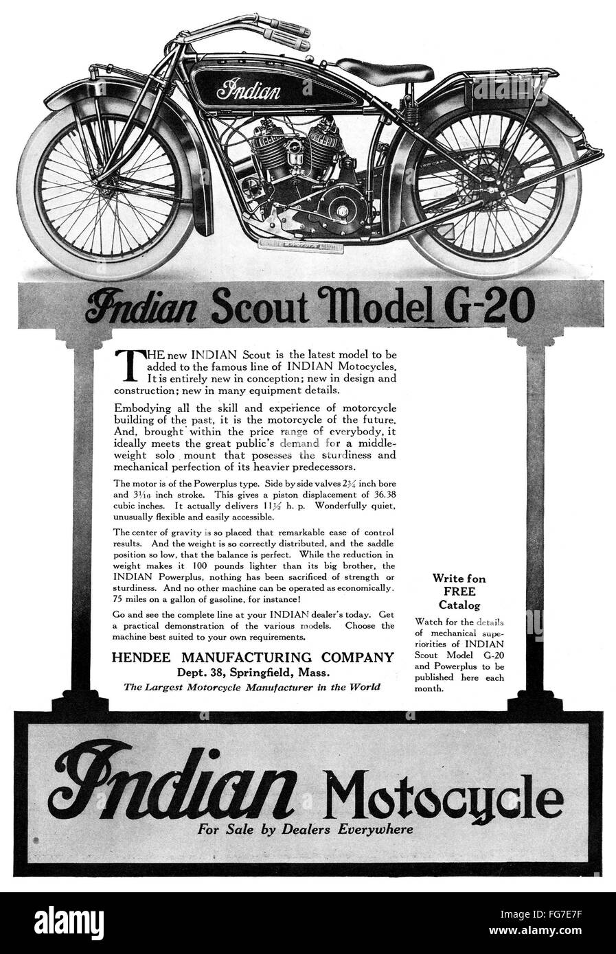 AD: INDIAN MOTOCYCLE, 1920. /nAmerican advertisement for Indian ...