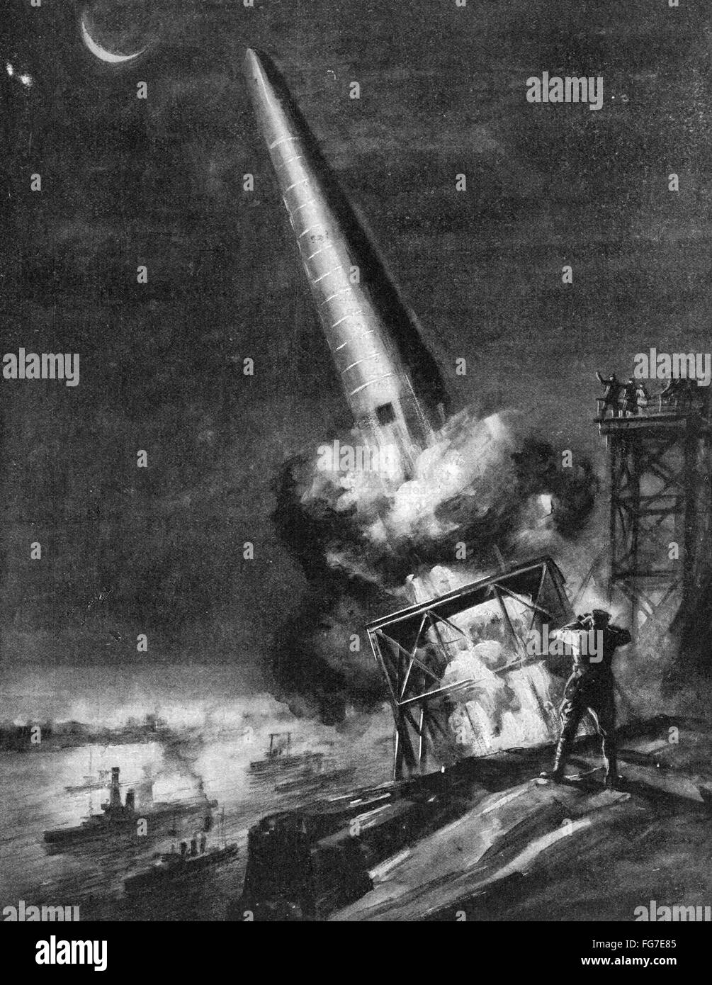 ROCKET TO THE MOON, 1920. /nLaunch of a rocket aimed at the moon ...