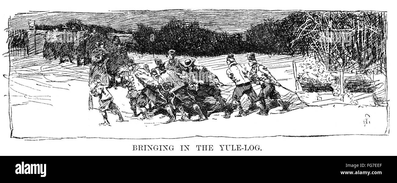 CHRISTMAS: YULE-LOG. /n'Bringing in the Yule-Log' in colonial America ...