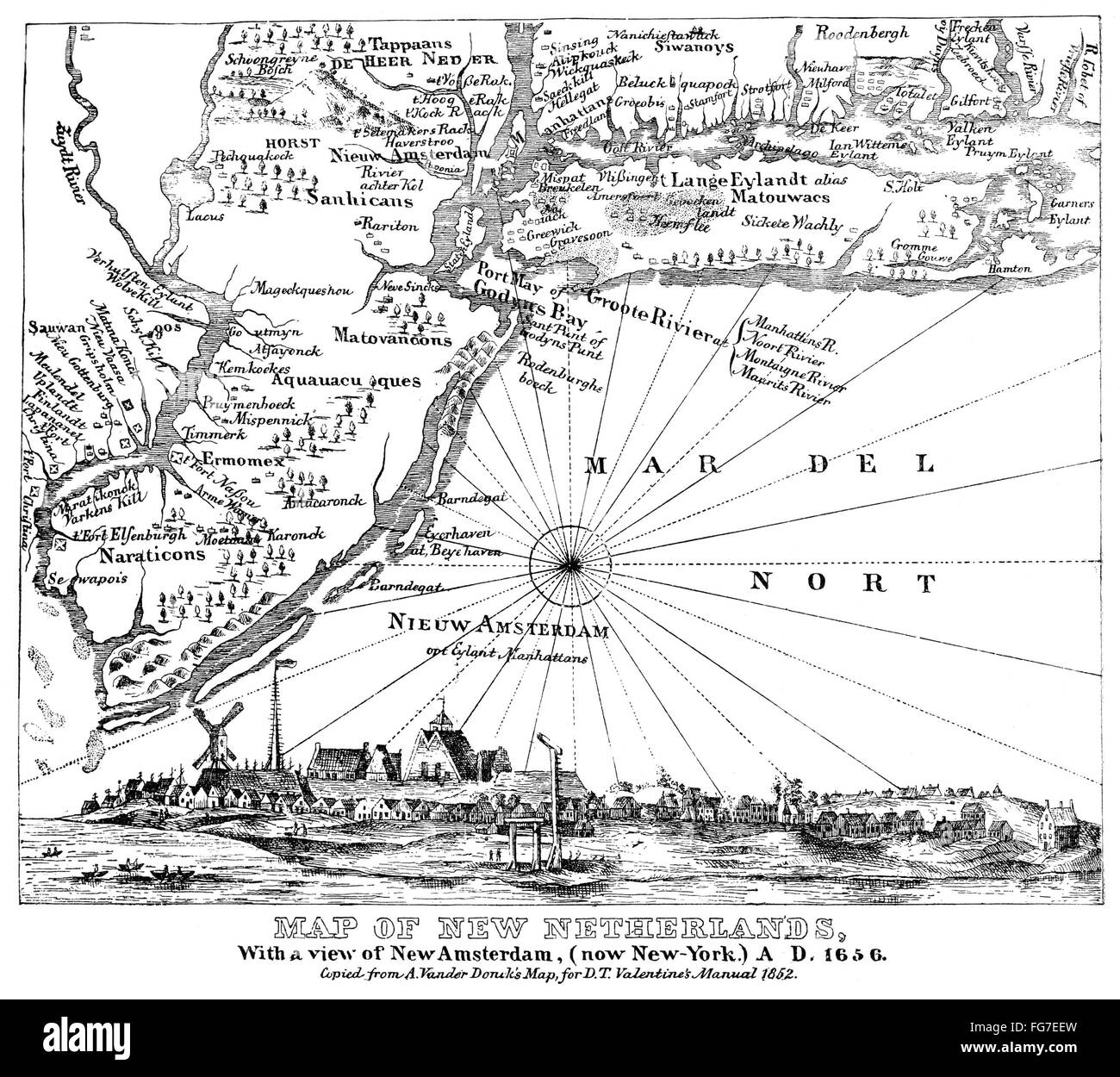 NEW YORK: MAP, 1656. /nDutch map of New Amsterdam, 1656, copied in 1852 ...