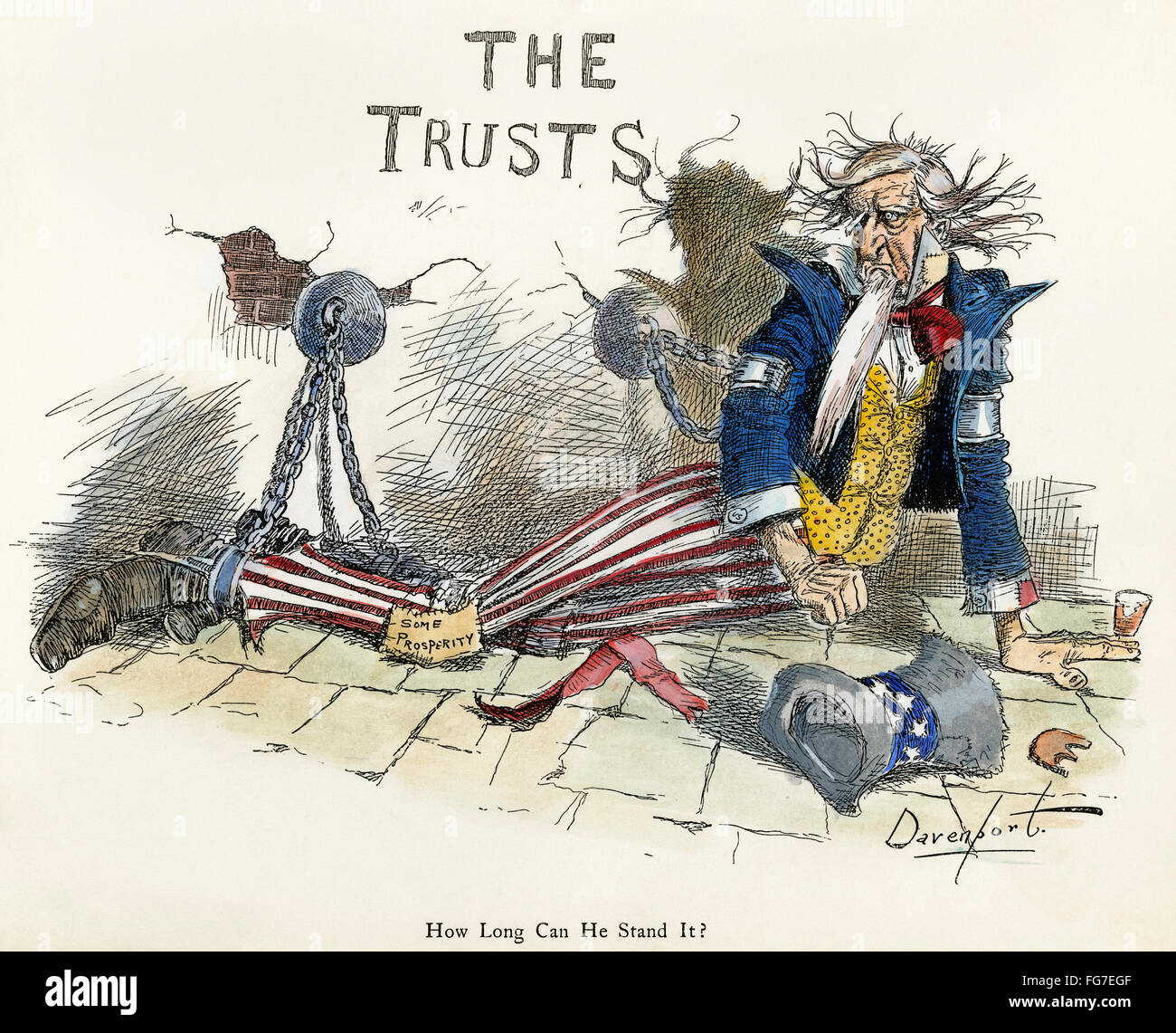 ANTI-TRUST CARTOON, 1897. /n'How long can he stand it?' Cartoon by ...