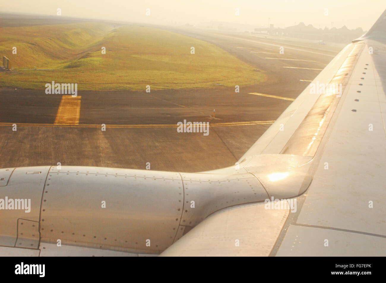Landing plane view from wing window Stock Photo - Alamy