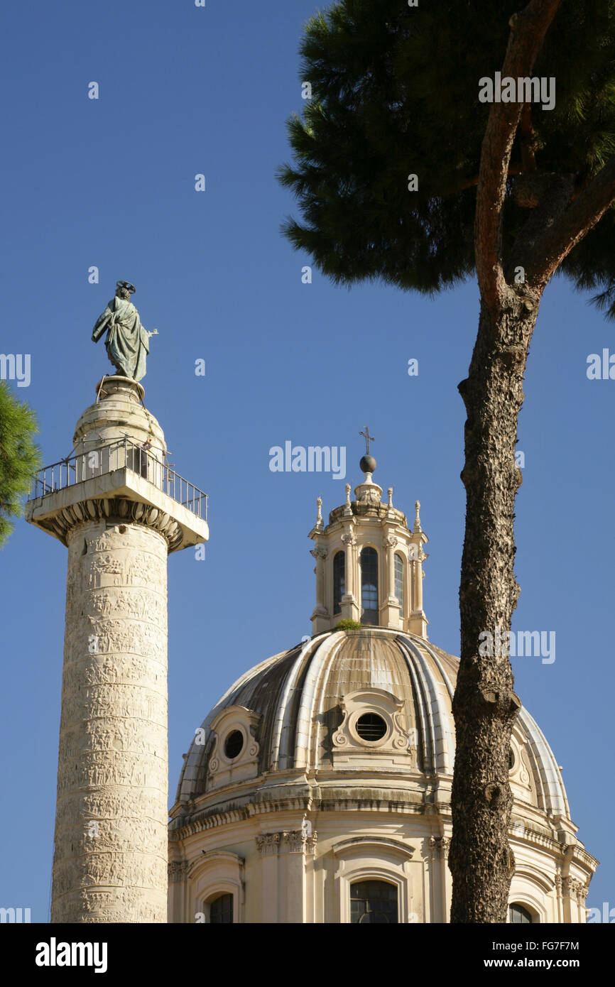 Trajan's column and Santissimo Nome di Maria near the Roman Forum, Rome ...