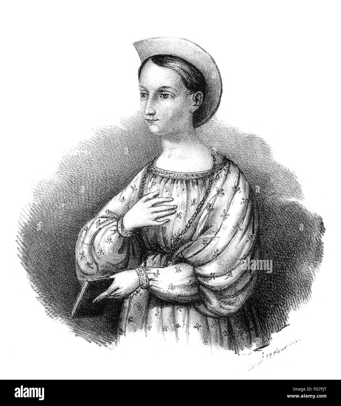 BIANCA MARIA SCAPARDONE /n(d1526). Countess of Celano. Lithograph, 19th ...