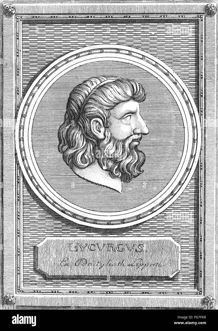 LYCURGUS (9TH CENTURY B.C.). /nSpartan lawgiver. Line engraving, 18th ...